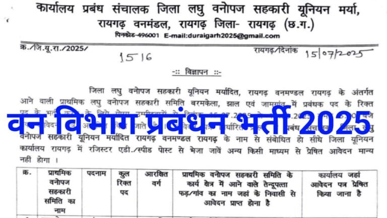 Chhattisgarh State Minor Forest Co-operative Federation Vacancy 2025